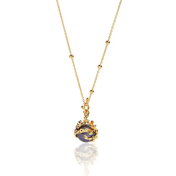 KASUN LONDON Entwined Dark Peacock Pearl Necklace – Gold - Yellow
