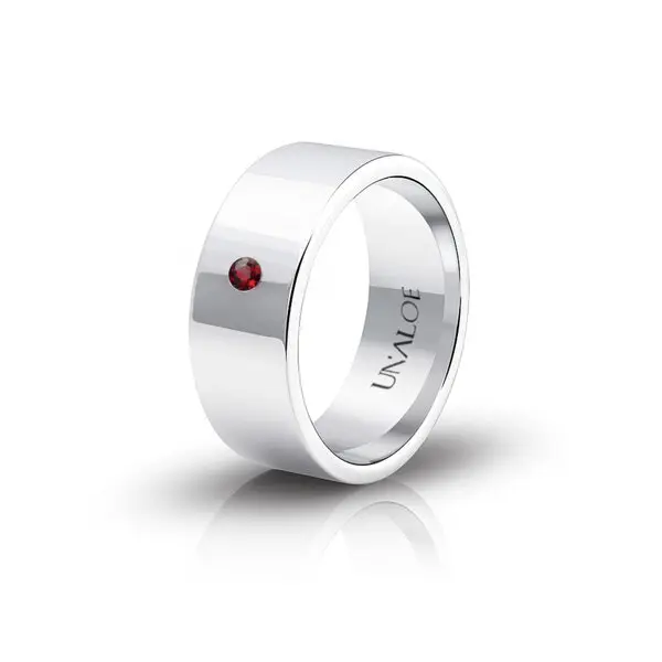 UNALOE Silver / Red Sterling Silver Wide Band Ring With Ruby – Luxury Minimal Jewelry Ring - Silver/red