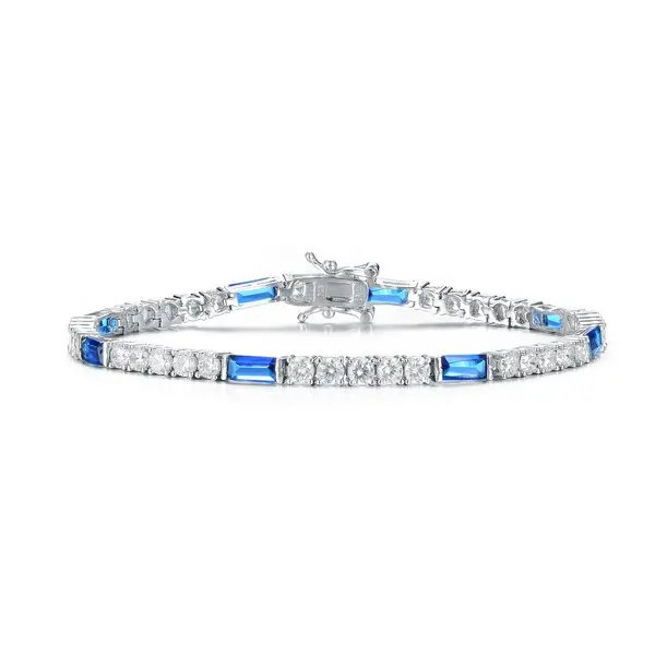 GENEVIVE Sterling Silver White Gold Plated Cubic Zirconia Tennis Bracelet - Blue