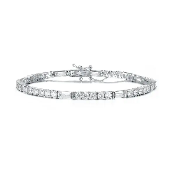 GENEVIVE Sterling Silver White Gold Plated Cubic Zirconia Tennis Bracelet - Red