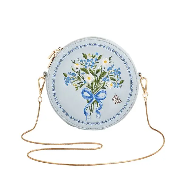FABLE ENGLAND Isabel Floral Bow Embroidered Circle Bag - Blue