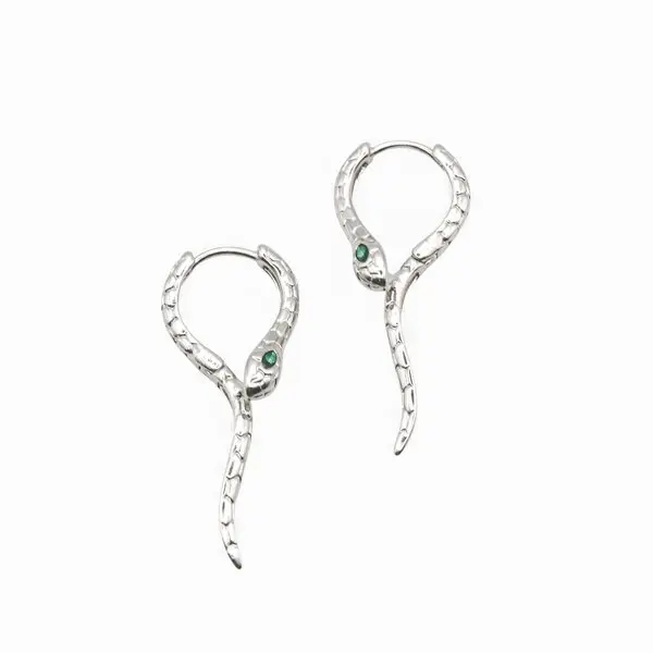 MISS CECILIA Snake Hoops - Silver