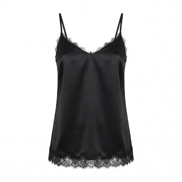 VIMISSIA Cherie Silk Camisole In With Leavers Lace - Black