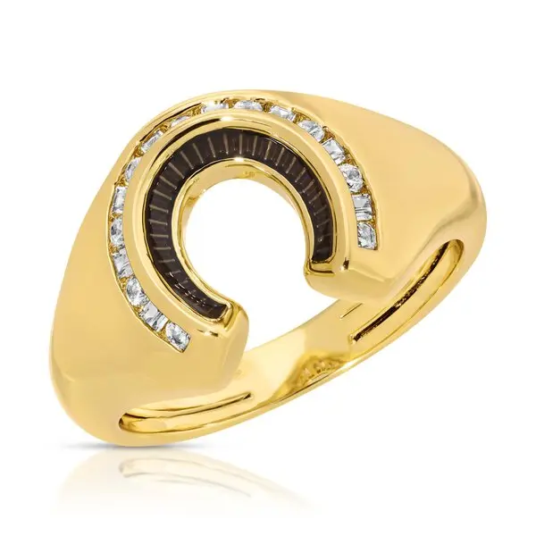 GLAMROCKS JEWELRY Good Fortune Horseshoe Signet Ring Grey - Gold