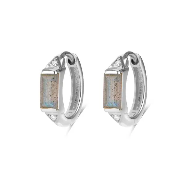 ZOHREH Labradorite & White Sapphire Huggie Hoop Earring Pair Sterling - Silver