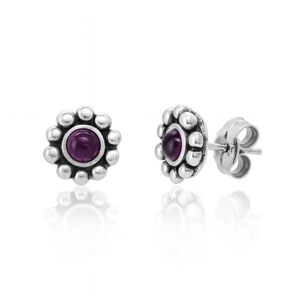 UNALOE Sterling Flower Stud Earrings With Amethyst – Contemporary Gemstone Designer Jewelry - Silver