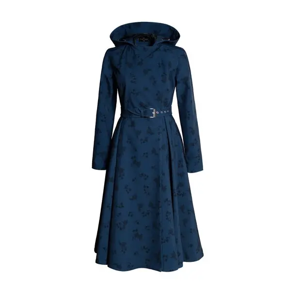 RAINSISTERS Blue / Black Blue Coat With Floral Print In Black: Blue Frost - Blue/black