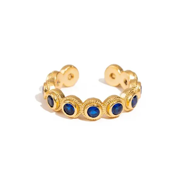 EBRU JEWELRY Gold / Blue Royal Sapphire Adjustable Gold Plated Stackable Ring Blue - Gold/blue