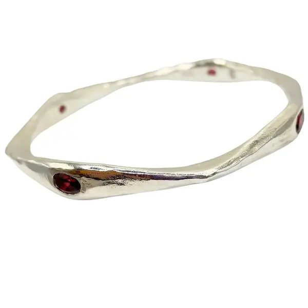 AMY DELSON JEWELRY Red / Silver Brooke Red Garnet Four Stone Sterling Silver Bangle Bracelet - Red/silver
