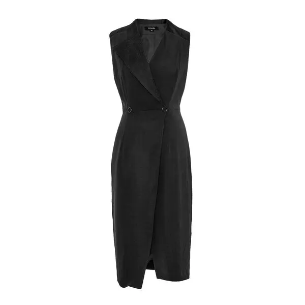 SMART AND JOY Tailor Wrap Effect Dress With Topstitched Collar - Black