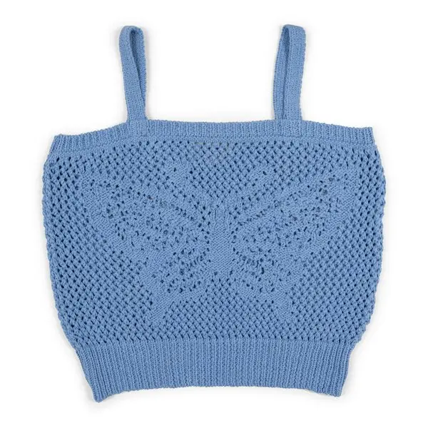 GIGI KNITWEAR Butterfly Cotton Knit Tank Top - Blue