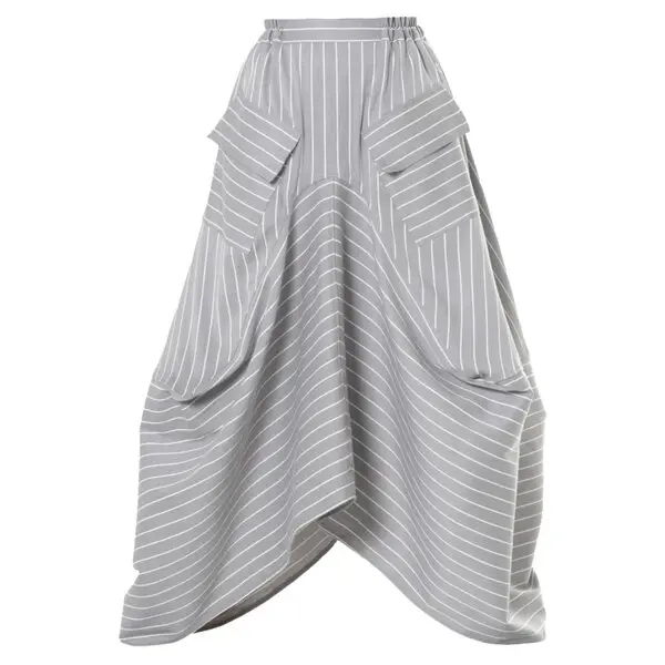 METAMORPHOZA Asymmetric Striped Denim Skirt - Grey