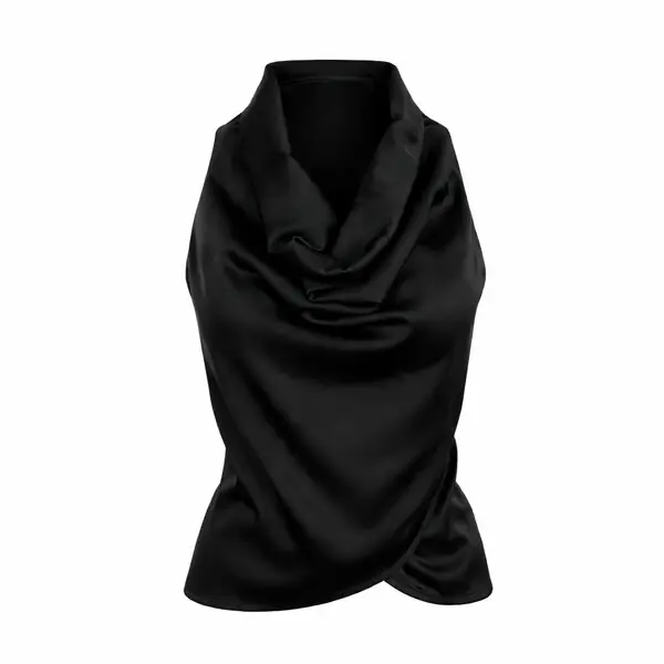 LUMINA ELIGMA Cascade Silk Cowl Top - Black