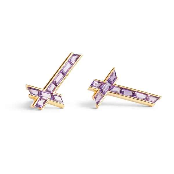 KASUN LONDON Lucky Star Earrings February Amethyst Vermeil - Gold
