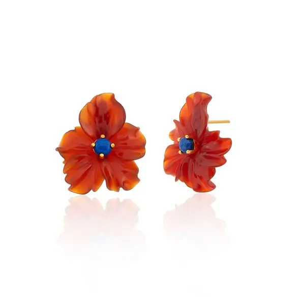 MILOU JEWELRY Carnelian Agate Flower Earrings With Lapis Orange - Blue
