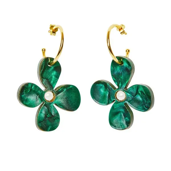 TOOLALLY Daisy Hoop Earrings Emerald - Green