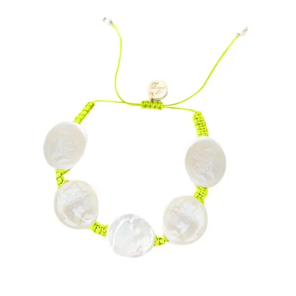 ADRIANA PAPPAS DESIGNS Coin Pearl Bracelet On Colored Cord Neon - Yellow