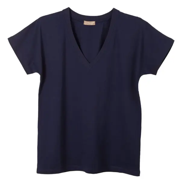 COVE Navy V Neck Short Sleeve Cotton T-shirt - Blue