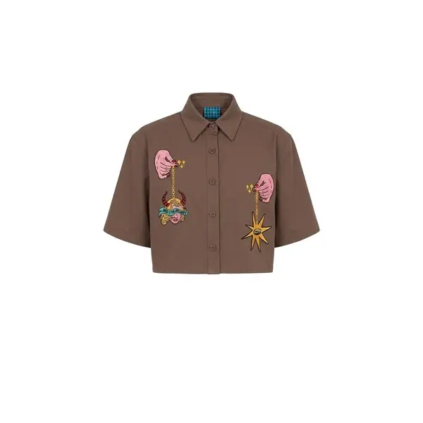 KING NAKED Dream Inside Crop Shirt - Brown