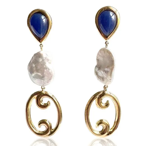 LAURA GRAY Serena Baroque Pearl Earrings - Blue
