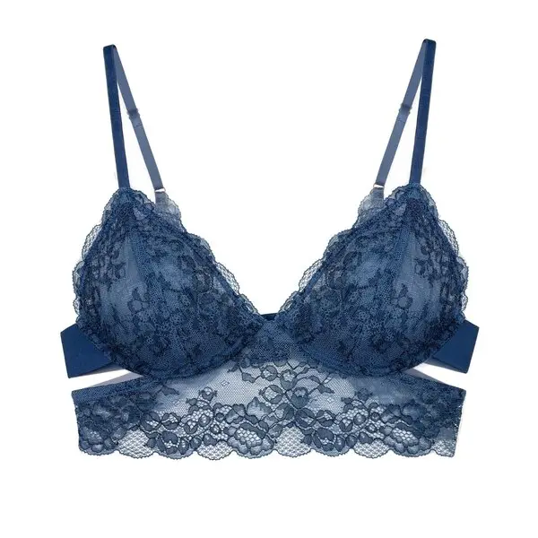 MONIQUE MORIN LINGERIE Wild Lace Long Line Bra Dark Denim - Blue