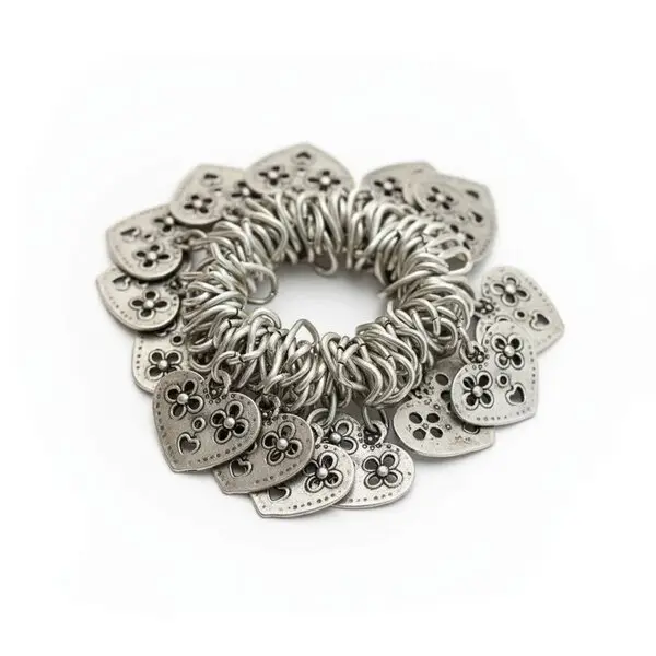 BY VIRGO Heart & Bloom Flexible Woven Chain Bracelet With Heart Charms
