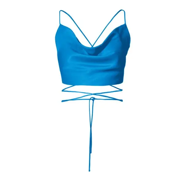 AGGI BY HALEWSKI Lucia Cosmic Satin Crop Top - Blue