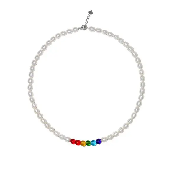 EVERY WAVE Nestled In Rainbow Beaded Pearl Necklace - Gray