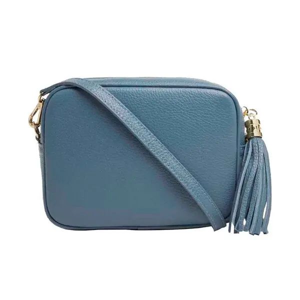 BETSY & FLOSS Verona Crossbody Tassel Bag In Denim With Nautical Strap - Blue