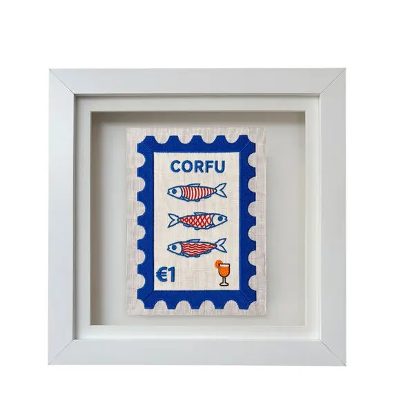 LILLY LOVES Corfu Embroidered Stamp Artwork - Blue