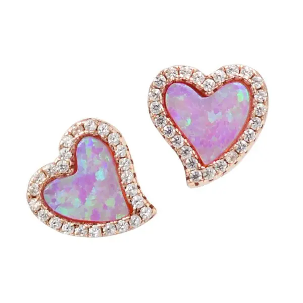 KAMARIA Amore Heart Stud Earrings Opal - Rose Gold
