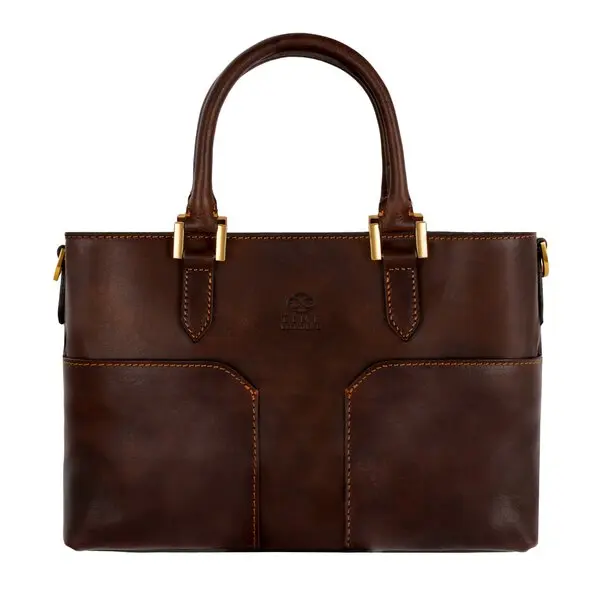 TIME RESISTANCE Leather Handbag Shoulder Bag Camilla - Brown