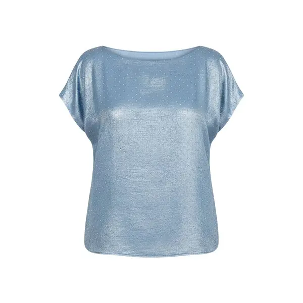 STOVARIA Sandwashed Silk Blouse With Swarovski Crystal Detailing - Blue