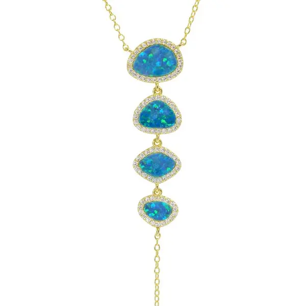 KAMARIA Quad Pebble Opal Lariat Necklace Green - Blue