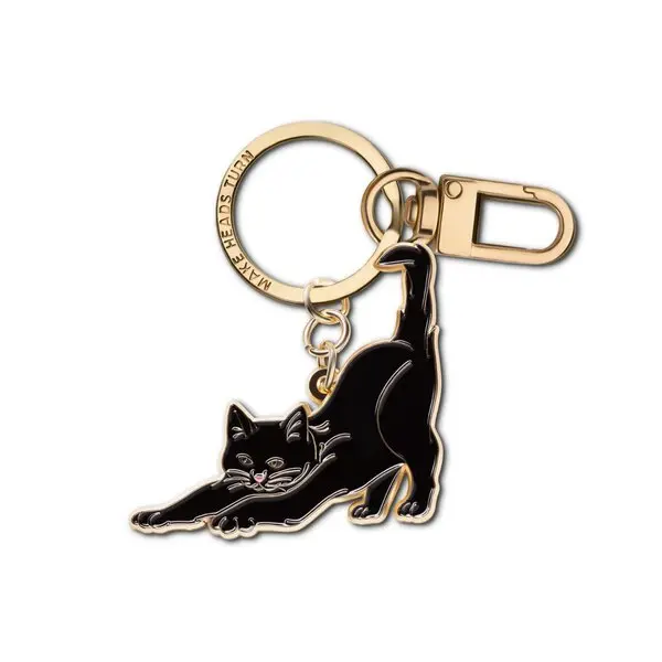MAKE HEADS TURN Enamel Keychain & Bag Charm Stretching Cat - Black