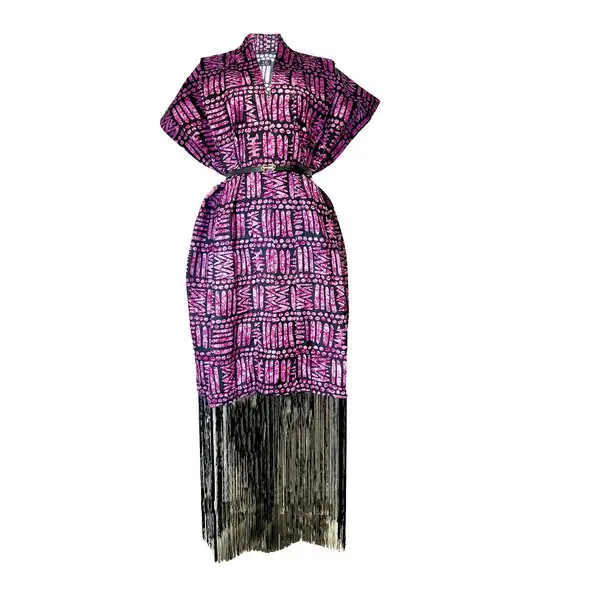Chuks Collins Ajah New Collection Drop2– Fringed Kimono-style Batik Maxi Dress - Purple