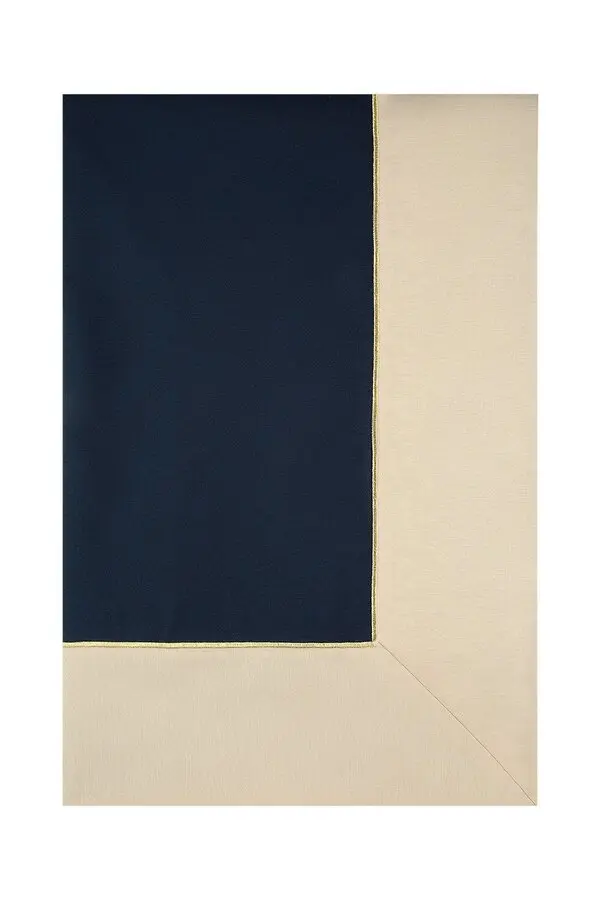 ROUMÉLIE ORIENTALE Navy & Beige With Gold Embroidered, Midnight Shine Tablecloth - Blue