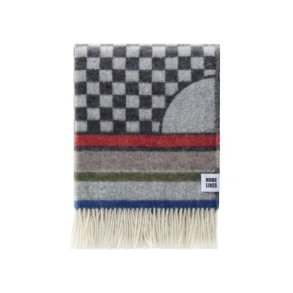 J.J.Textile Black / White / Red Geometric Wool Throw - Black/white/red