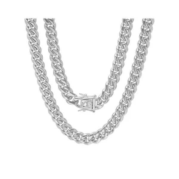 STEELTIME Stainless Steel 10mm Miami Cuban Necklace Chain With Box Clasp 24 Inch - Silver