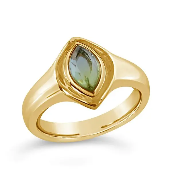 GLAMROCKS JEWELRY Marquise Signet Ring- Ocean Quartz - Gold