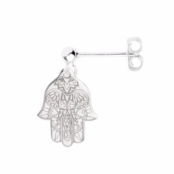 CARTERGORE Hamsa Hand Single Short Drop Earring - Silver