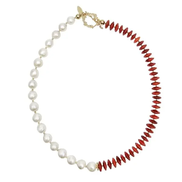 FARRA Bamboo Coral With Freshwater Pearls Necklace - Red