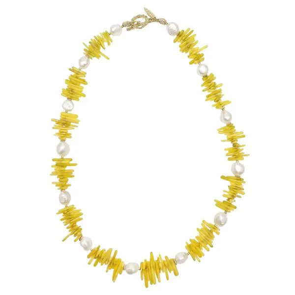 FARRA Bamboo Coral With Freshwater Pearls Necklace - Yellow