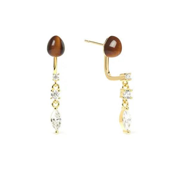 FREQNC ATELIER Serpent Earrings Tiger Eye Ear Jackets - Brown