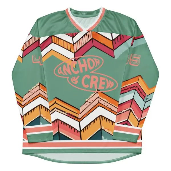 ANCHOR & CREW Vibrant Motif Pattern Recycled Fabric Hockey Jersey - Green
