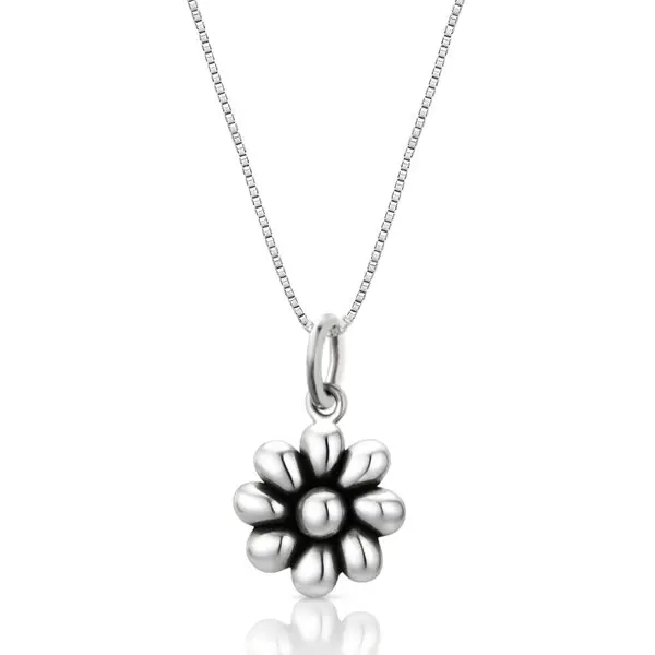 UNALOE Sterling Floral Pendant Necklace – Sculpted Botanical Motif With Oxidised Detail, Diional Flower Talisman Jewellery - Silver