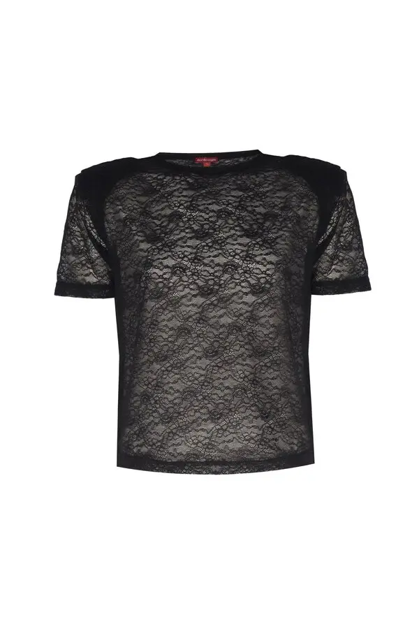 NO'DESIGN Vera Structured Shoulder Lace T-shirt - Black
