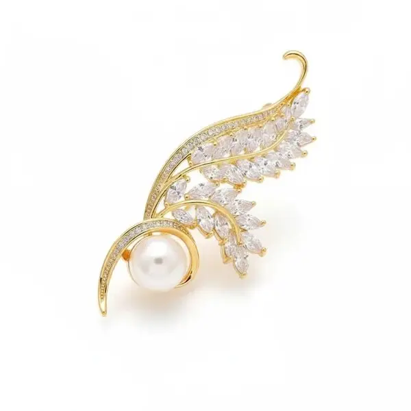ANGEL BAROCCO Natural Pearl Zircon Wheat Brooch - Gold