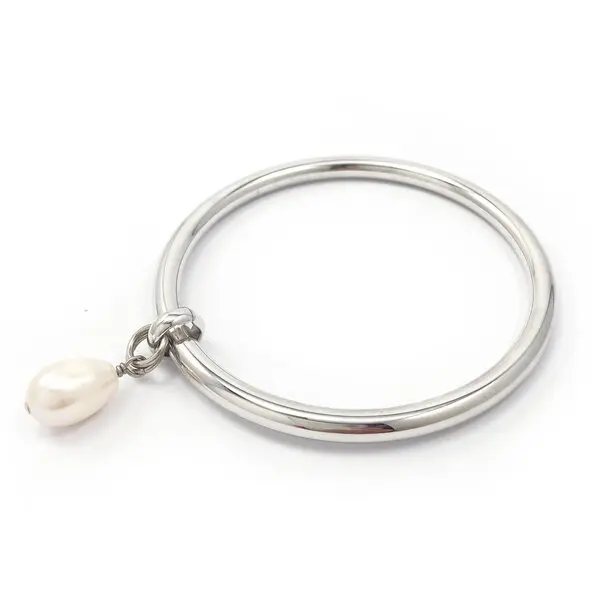 BIKO Pearl Drop Bangle - Silver
