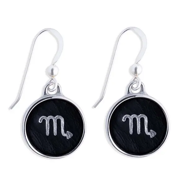 N'DAMUS LONDON Silver / Black Zodiac Scorpio Black Leather Earrings - Silver/black